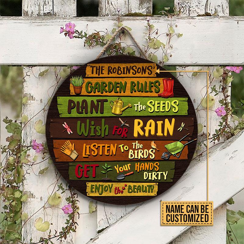 Gardening Garden Rules Custom Wood Circle Sign - Teehall - Live Creatively