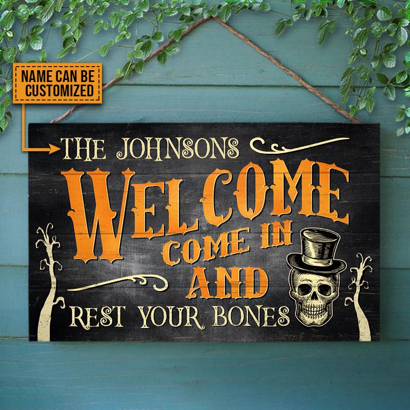Halloween Skeleton Welcome Come In Custom Wood Rectangle Sign ...