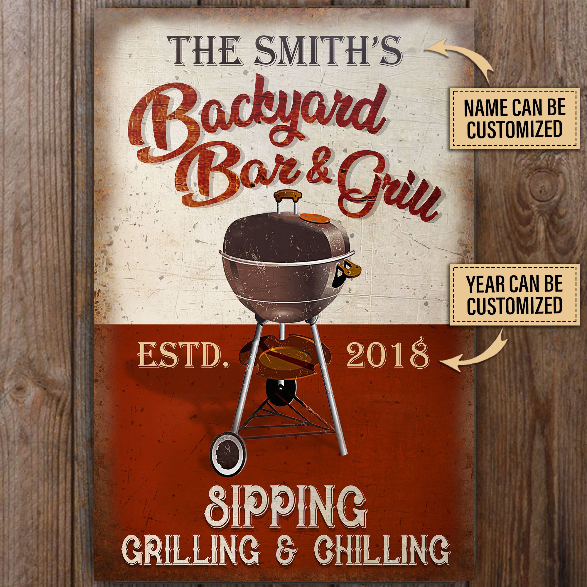 Personalized BBQ And Grill Sipping Grilling Classic Metal Signs ...