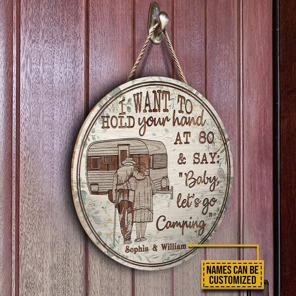 Personalized Camping Floral Hold Your Hand Customized Wood Circle Sign ...