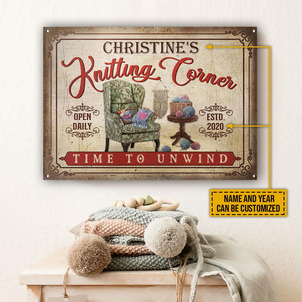 Personalized Knitting Corner Time To Unwind Customized Classic Metal ...
