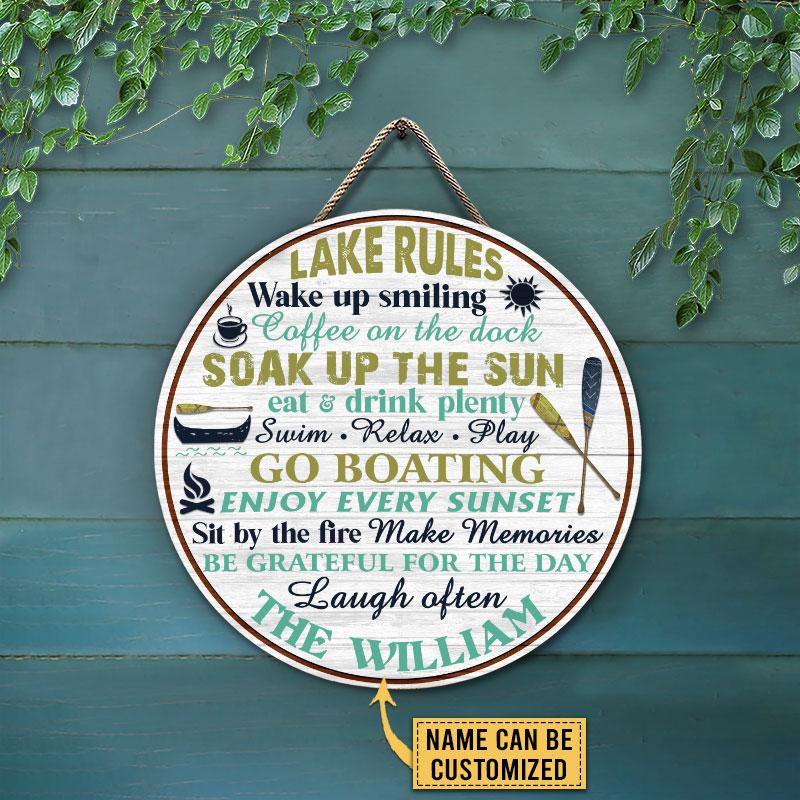 Personalized Lake Rules Make Memories Custom Wood Circle Sign - Teehall ...
