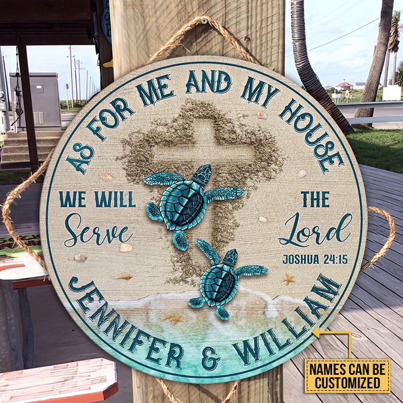 Personalized Sea Turtle Cross As For Me Custom Wood Circle Sign ...
