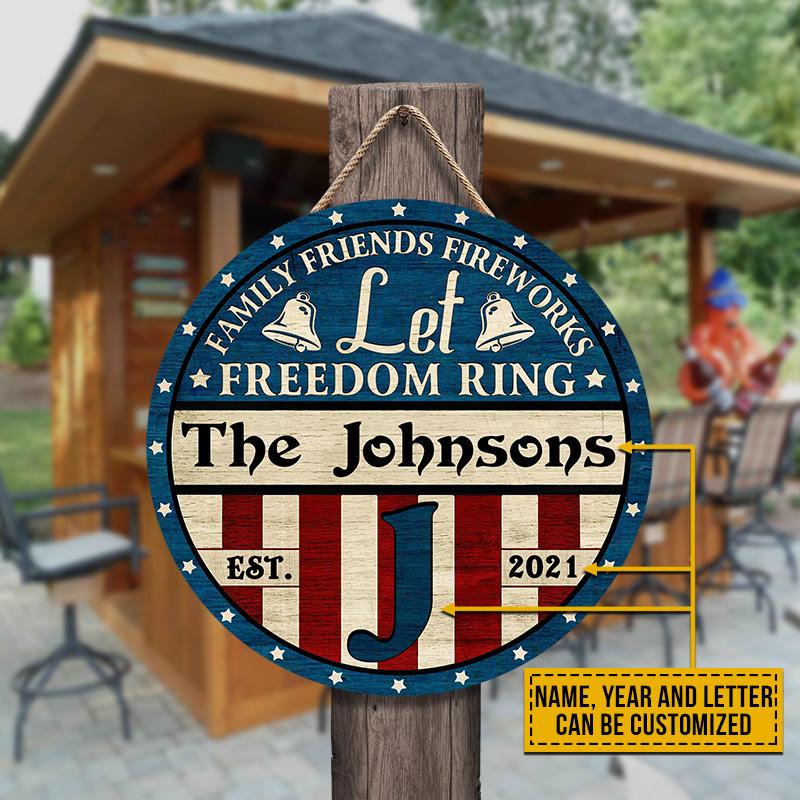 Personalized Stars & Stripes Let Freedom Custom Wood Circle Sign ...