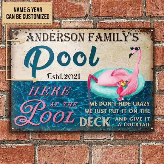 Personalized Swimming Pool Flamingo Hide Crazy Customized Classic Metal ...