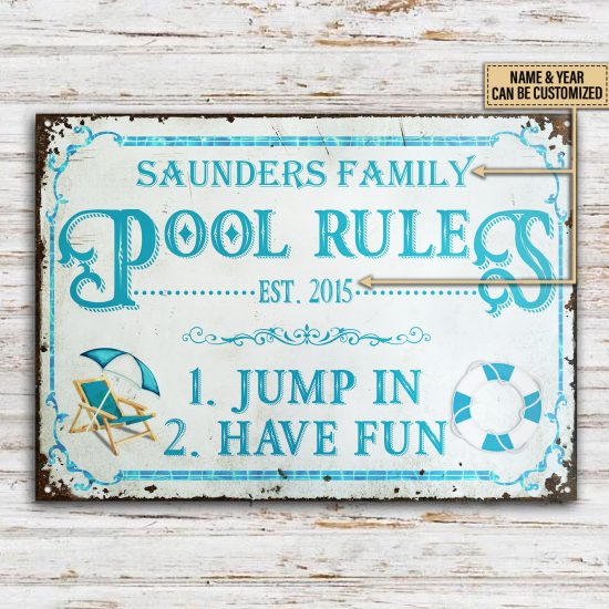 Personalized Swimming Pool Rules Jump In Have Fun Customized Classic ...