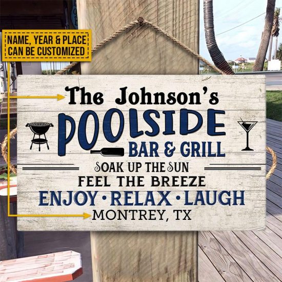 Swimming Pool Bar & Grill Soak Up The Sun Custom Wood Rectangle Sign ...