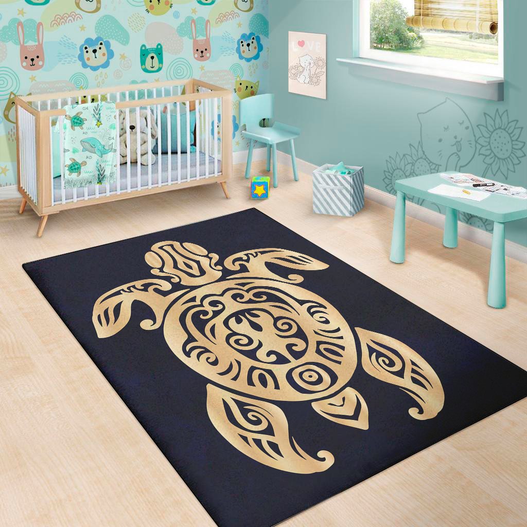 Golden Tribal Sea Turtle Print Area Rug Floor Decor - Teehall - Live ...