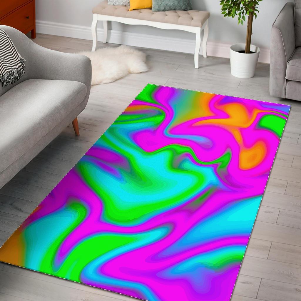 Holographic Neon Liquid Trippy Print Area Rug Floor Decor - Teehall ...