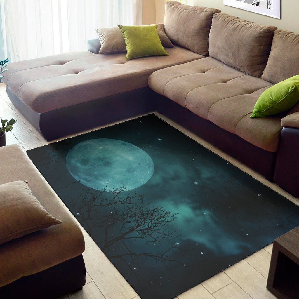 Night Sky And Full Moon Print Area Rug Floor Decor - Teehall - Live ...