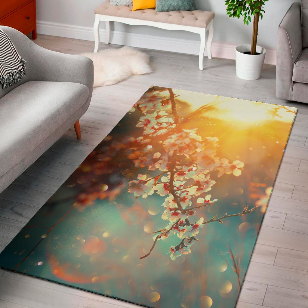 Sunrise Japanese Cherry Blossom Print Area Rug Floor Decor - Teehall ...