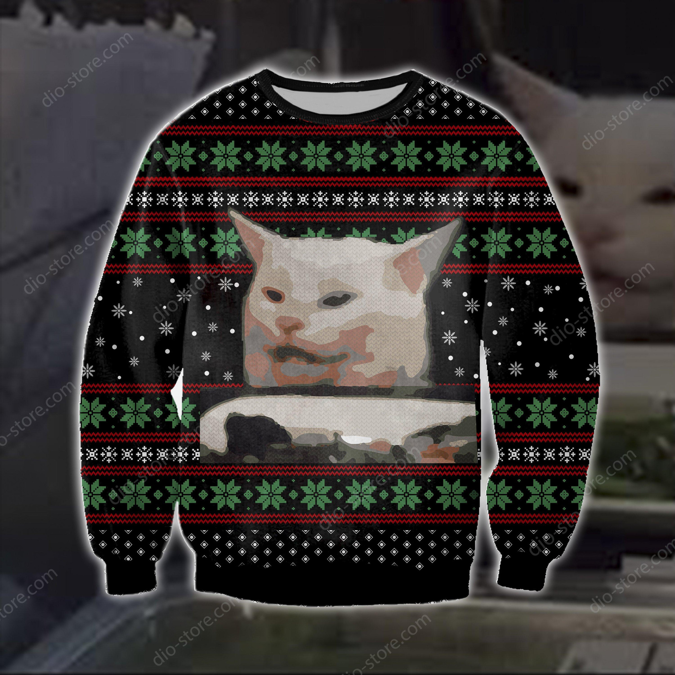 Cat Getting Yelled At Knitting Pattern 3D Print Ugly Sweatshirt ...