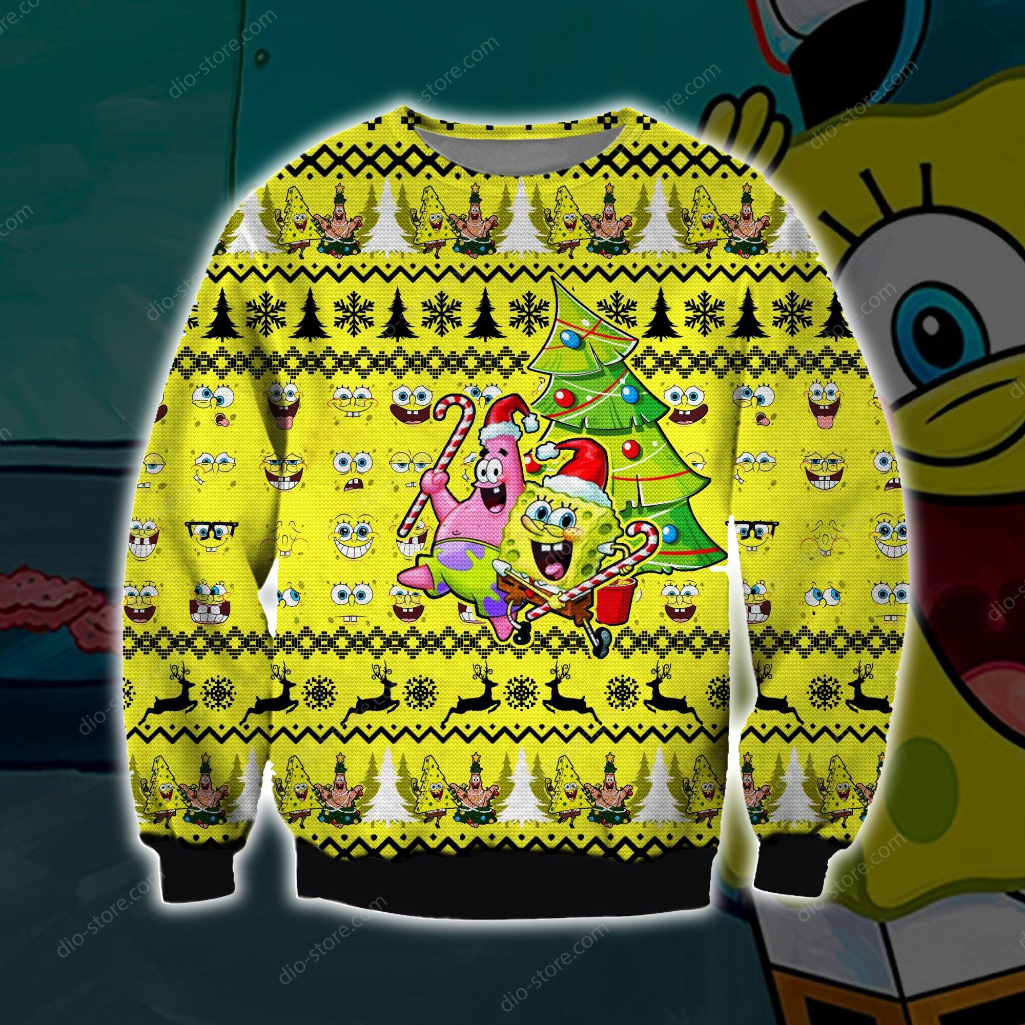 Spongebob Knitting Pattern 3D Print Ugly Christmas Sweatshirt - Teehall ...